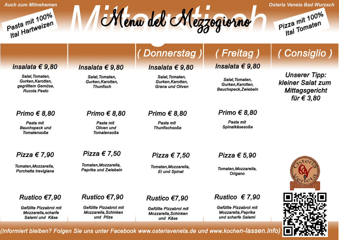Osteria Veneta Bad Wurzach: Wochenkarte | kochen-lassen